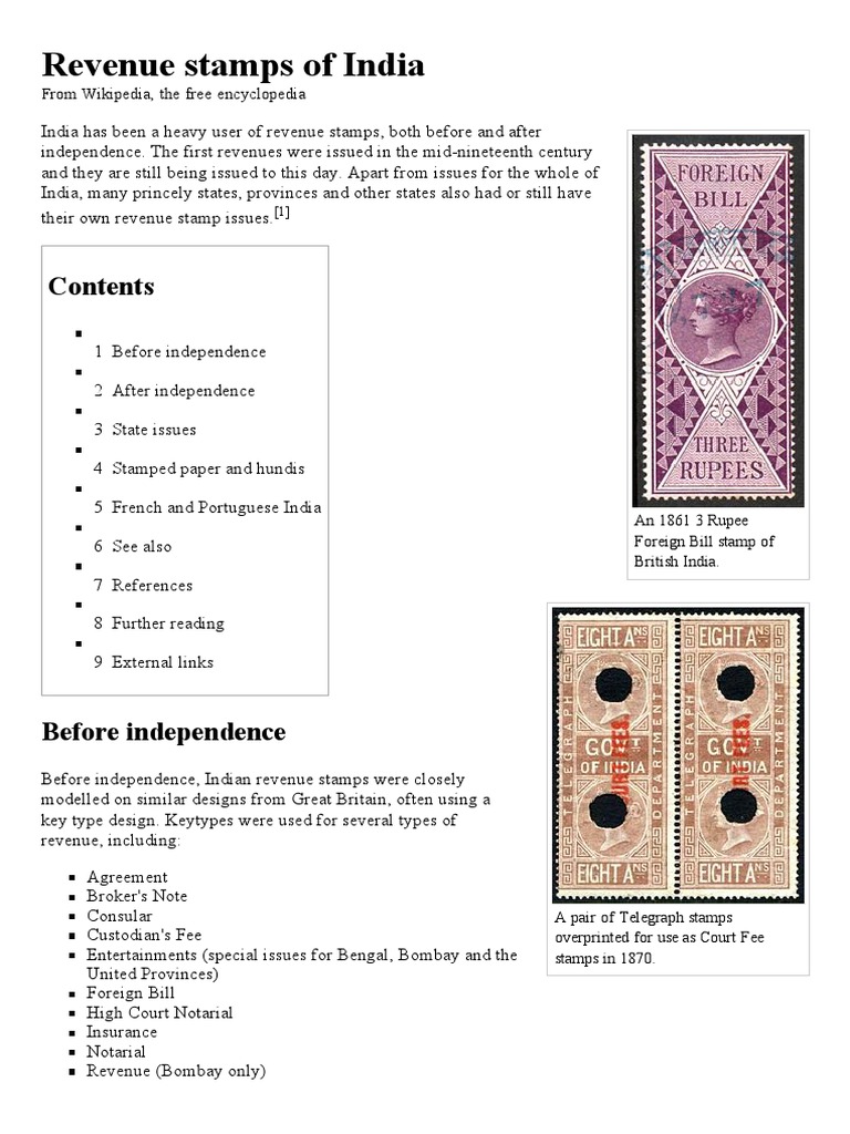 Revenue Stamps of India - Wikipedia, The Free Encyclopedia PDF | PDF ...