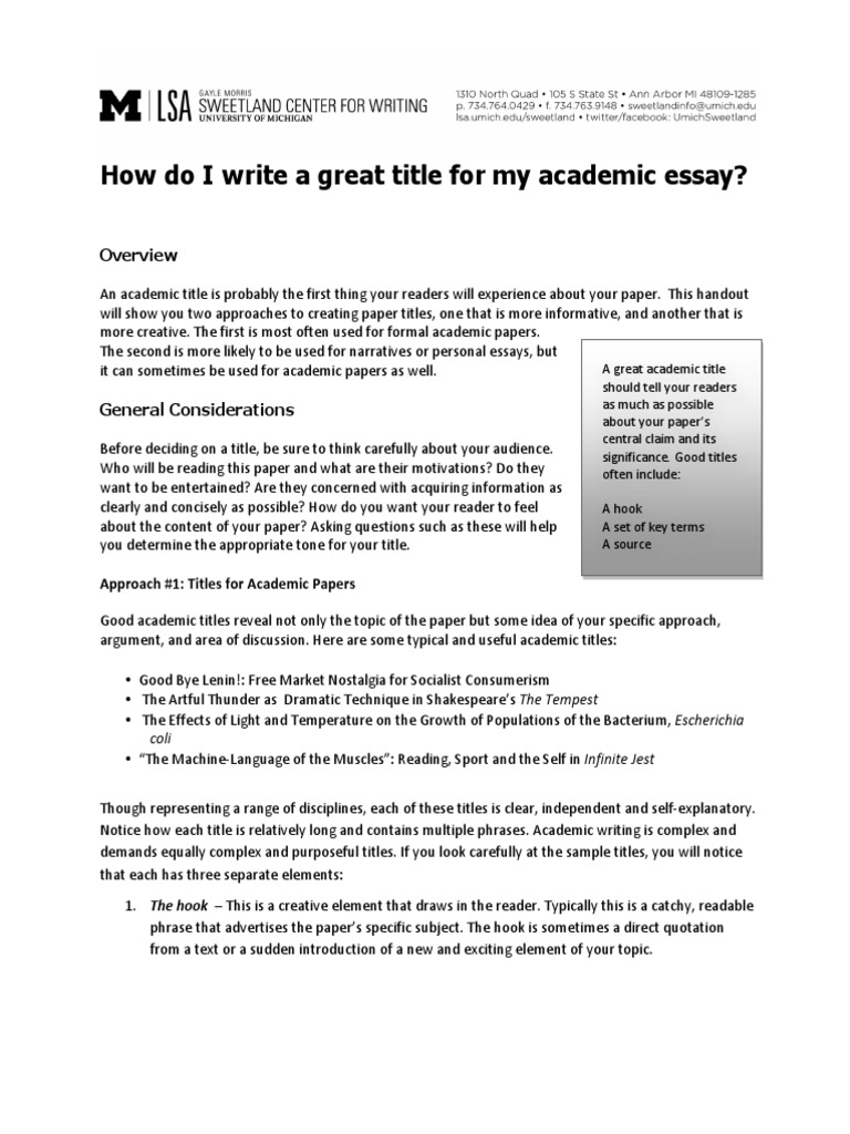 How Do I Write A Great Title | PDF | Essays | Narrative