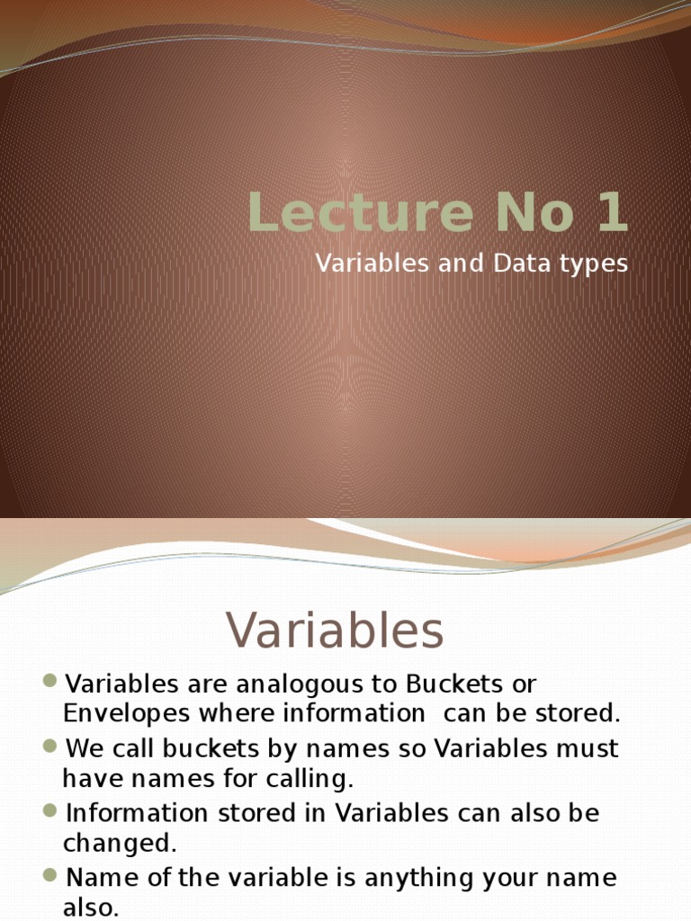 Lecture No 1: Variables and Data Types | PDF | Data Type | Variable ...