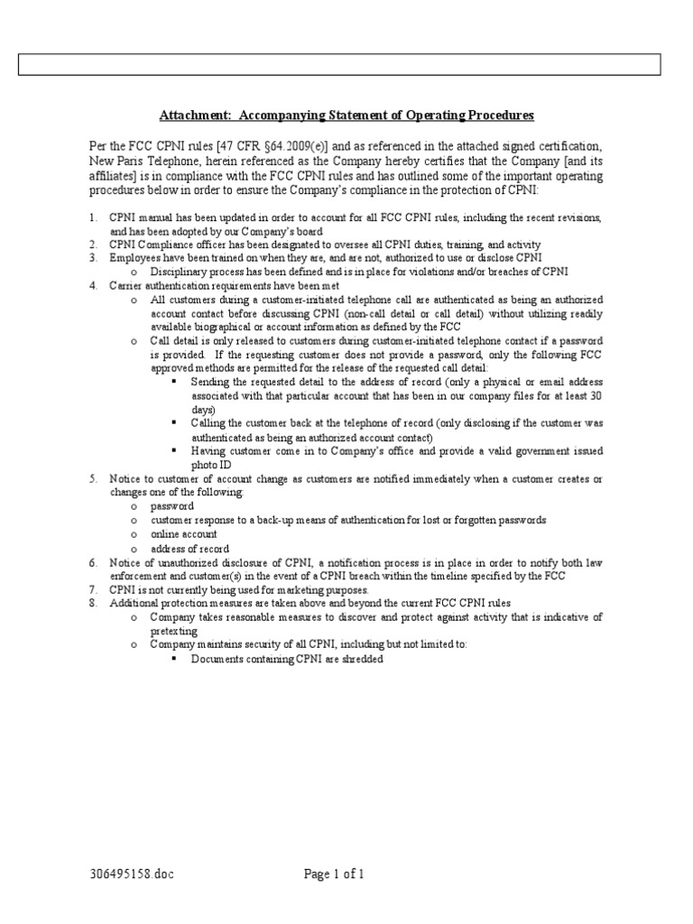 CPNI-AnnualCertStatements NPT | PDF | Federal Communications Commission ...