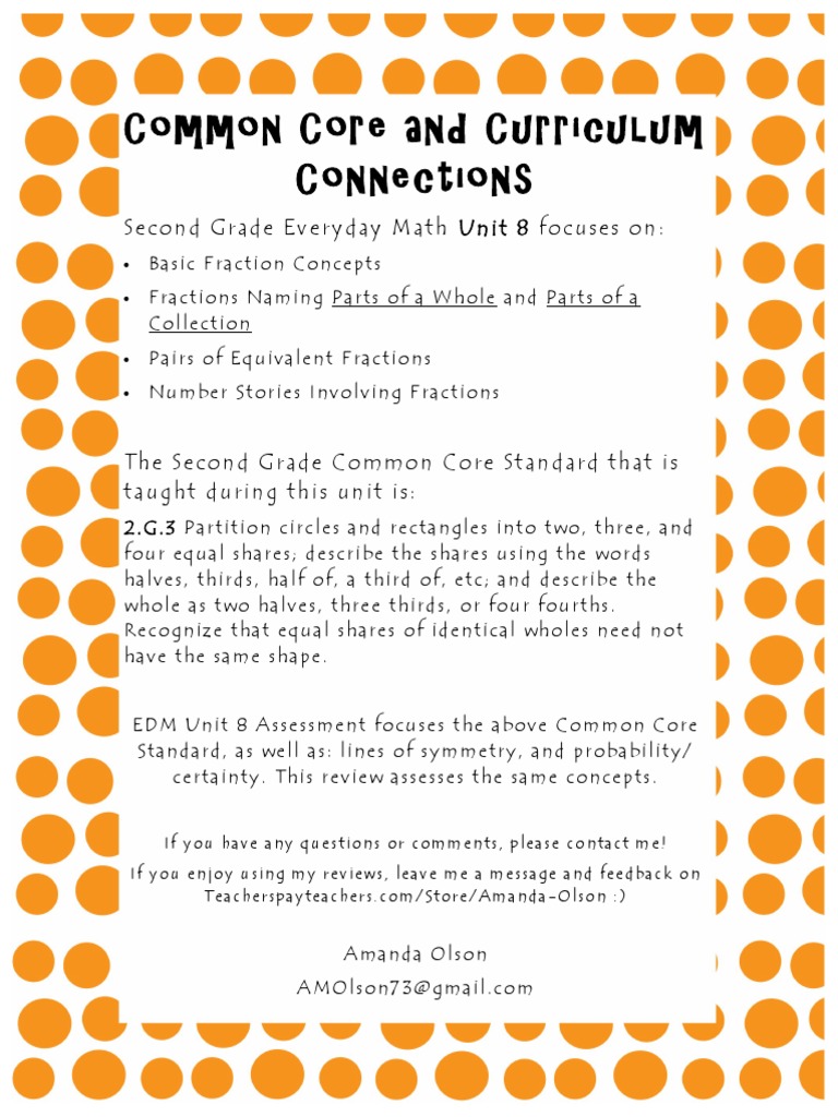 Common Core and Curriculum Connections: Second Grade Everyday Math Unit ...