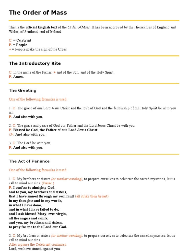 Catholic Order of Mass | Mass (Liturgy) | God The Father