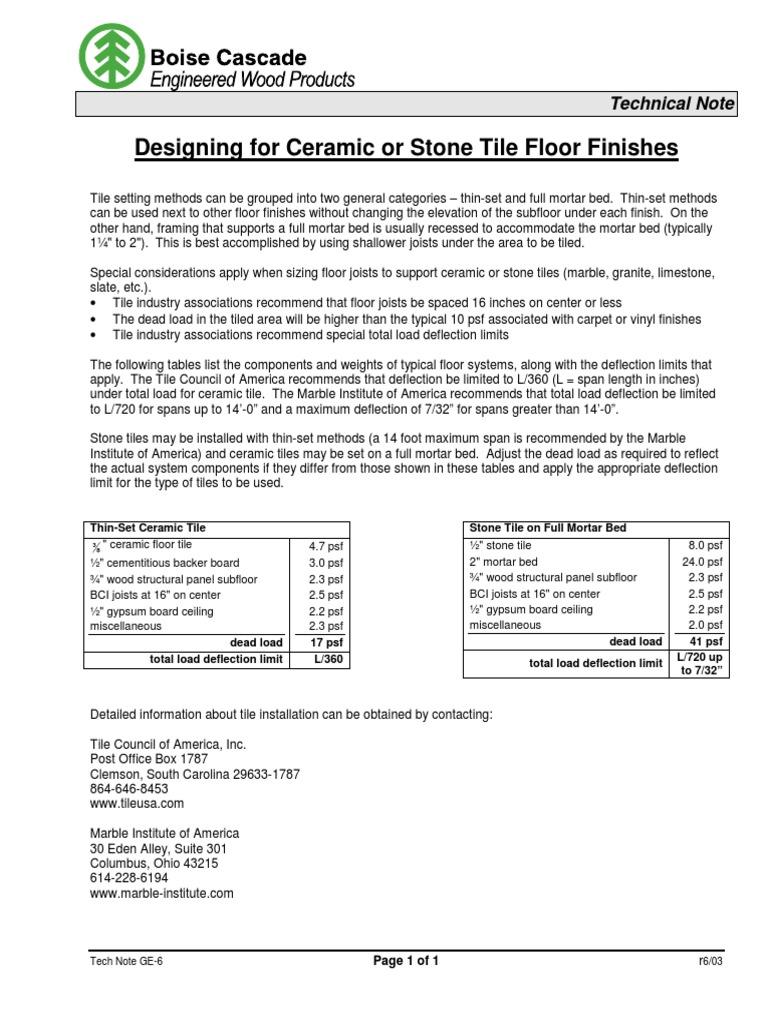 Deflection Criteria For Stone and Tile | PDF | Home & Garden | Science ...