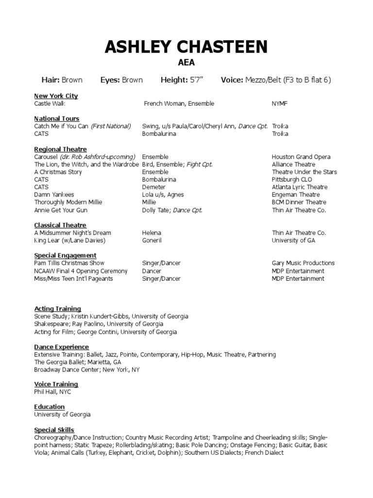 Ashley Chasteen: Performer Resume | PDF