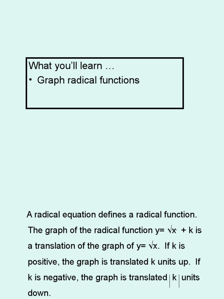 Graphing Radical Functions - D Range | PDF