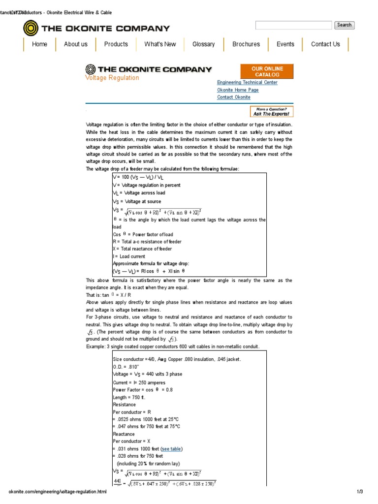 Voltage Regulation Formulas and Reactance of Conductors - Okonite ...