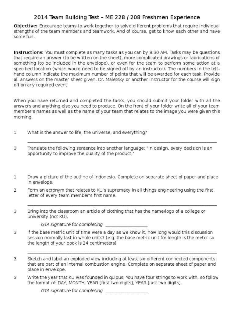 2015 Team Building Test 1 | PDF | Art