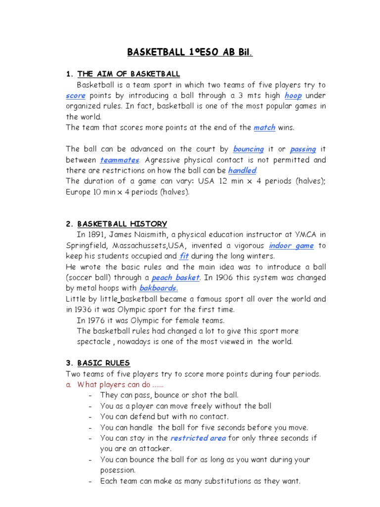 Basketball 1ºA | PDF | Basketball Positions | Games Of Physical Skill