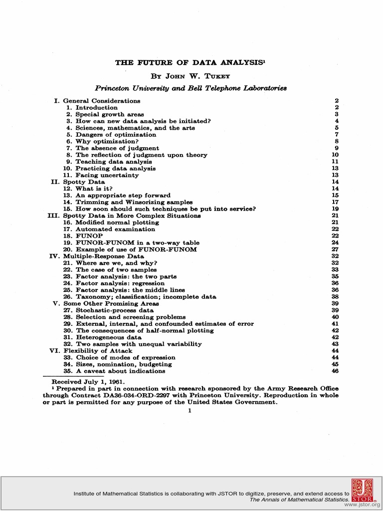 The Future of Data Analysis - John W Tukey | PDF