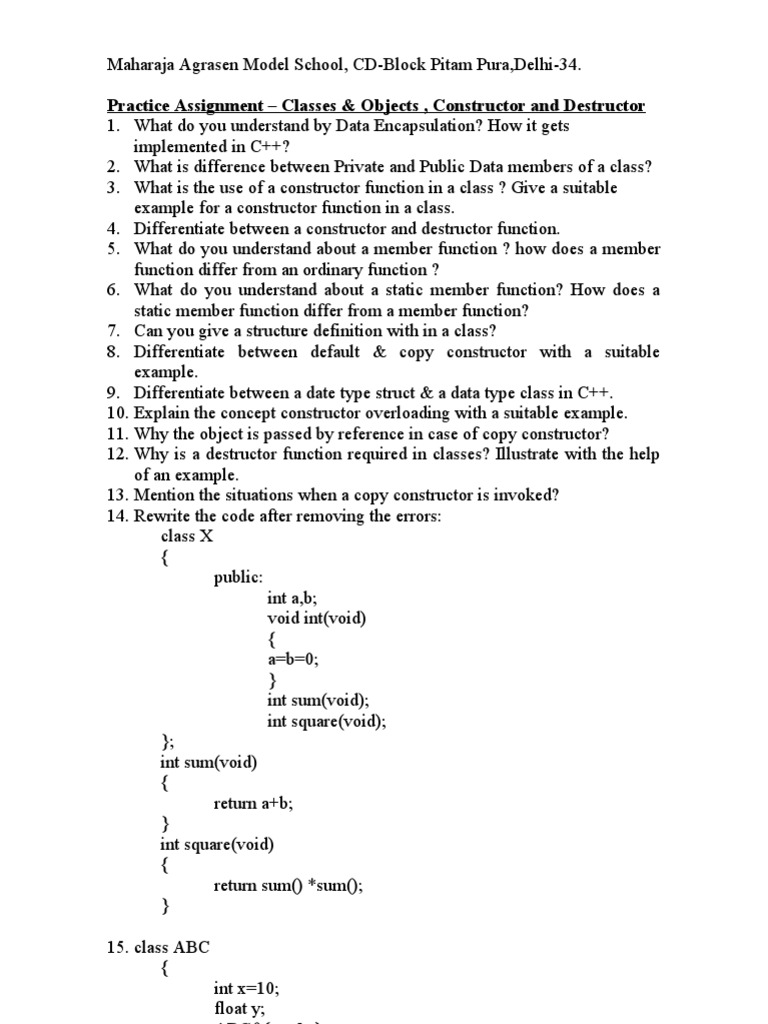 Practice Assignment Classes And Objects Pdf Method Computer