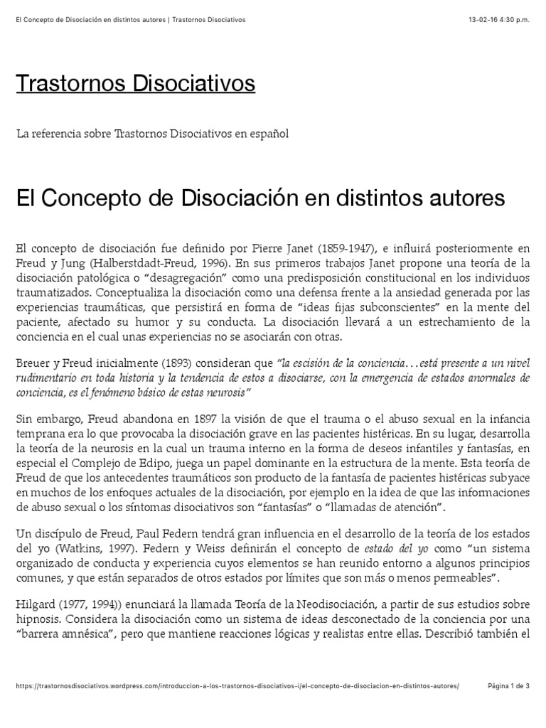 El Concepto de Disociación en Distintos Autores - Trastornos ...