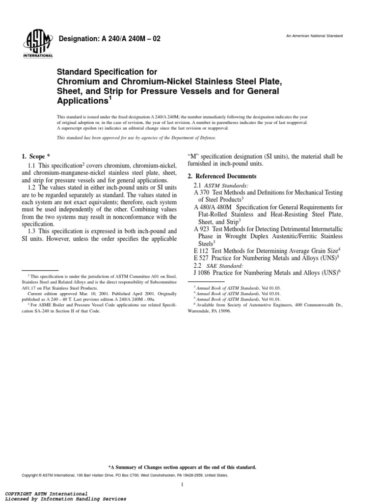 Astm A 240 | PDF | Steel | Specification (Technical Standard)