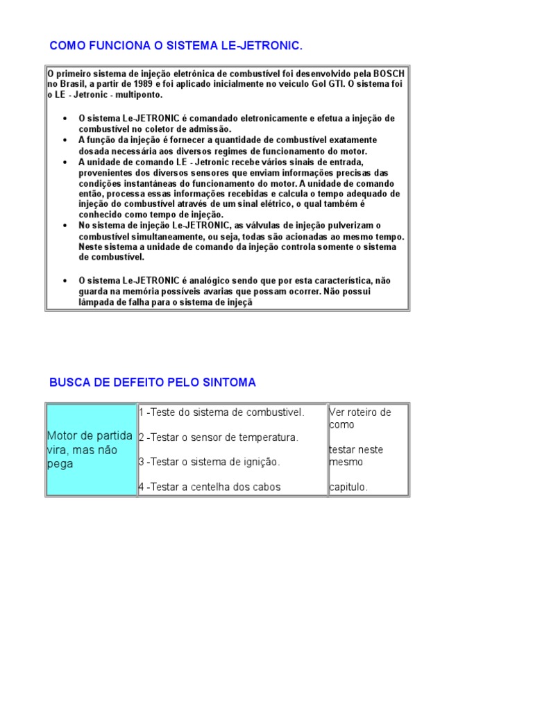 Como Funciona o Sistema Le Jetronic | PDF | Injeção eletrônica | Calor
