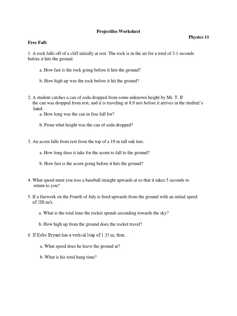 projectiles-worksheet-physics-11-free-fall-pdf-sports-nature