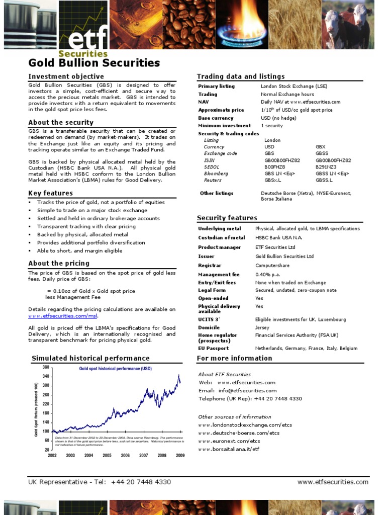 ETFS Fact Sheet-Gold Bullion Securities | PDF | Exchange Traded Fund ...