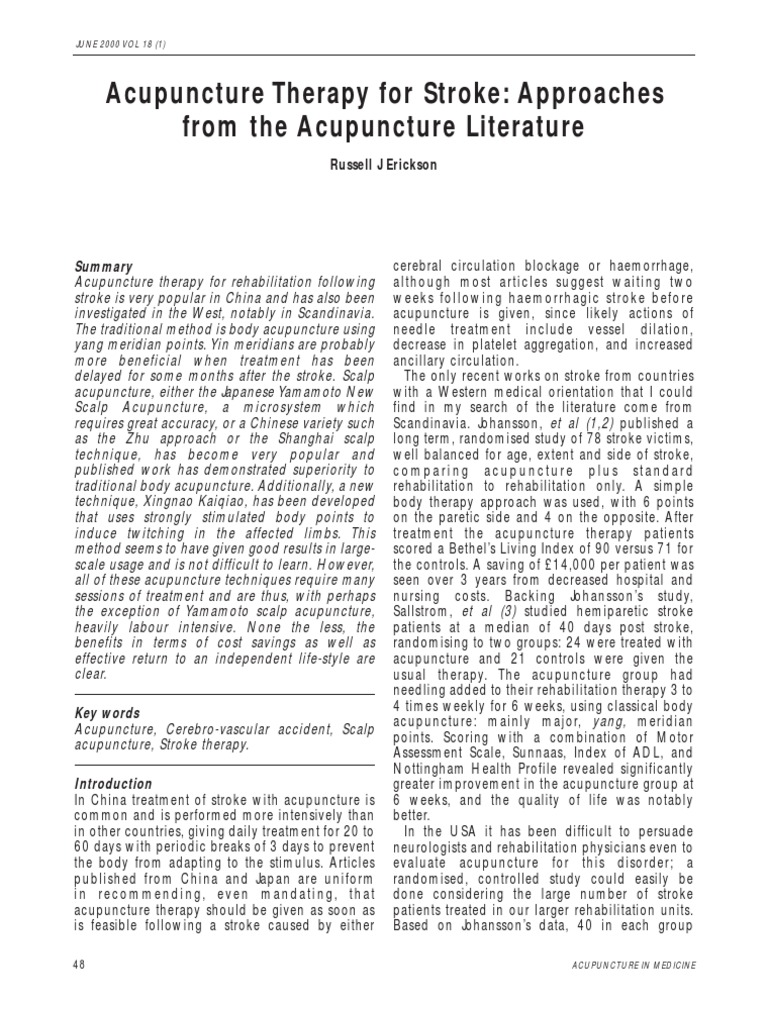 Acupuncture and Stroke - 1 | PDF | Acupuncture | Stroke
