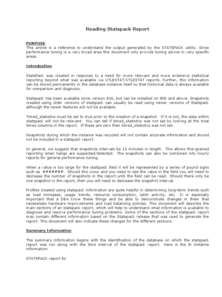 Reading Statspack Report | PDF | Oracle Database | Cache (Computing)