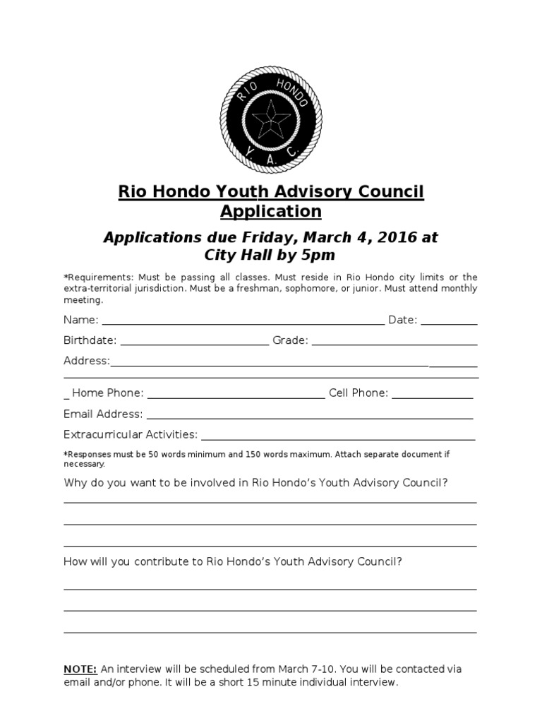 Rio Hondo Youth Council Application | PDF