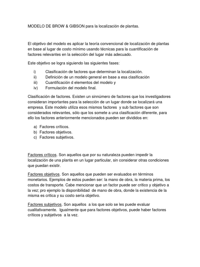 Modelo Brown & Gibson para Localización | PDF | Teoría del modelo ...