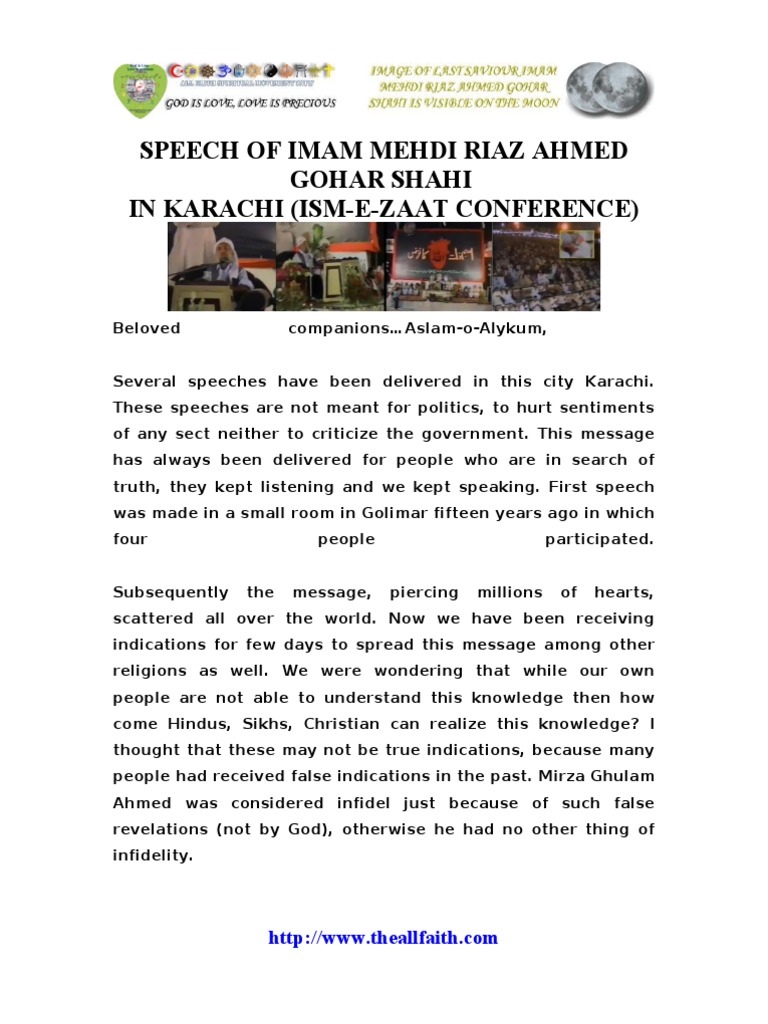 Syedna Riaz Ahmed Gohar Shahi - Ism-E-Zaat Conference | PDF | Moses In ...