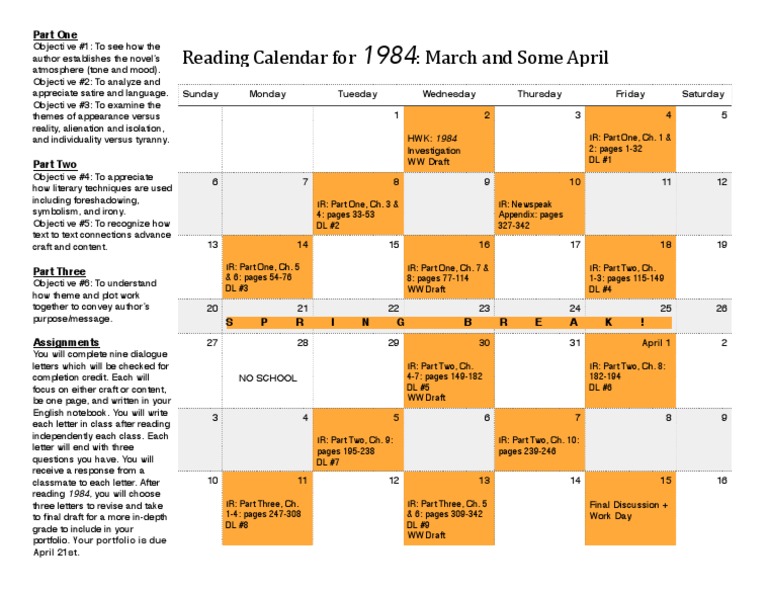 1984 Reading Calendar: March-April | PDF | Foreign Language Studies ...
