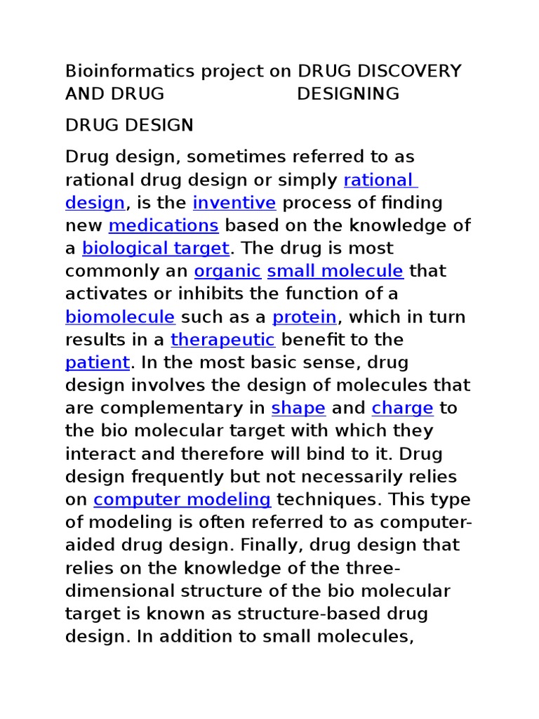 Bioinformatics Project On Drug Discovery and Drug Designing | PDF ...