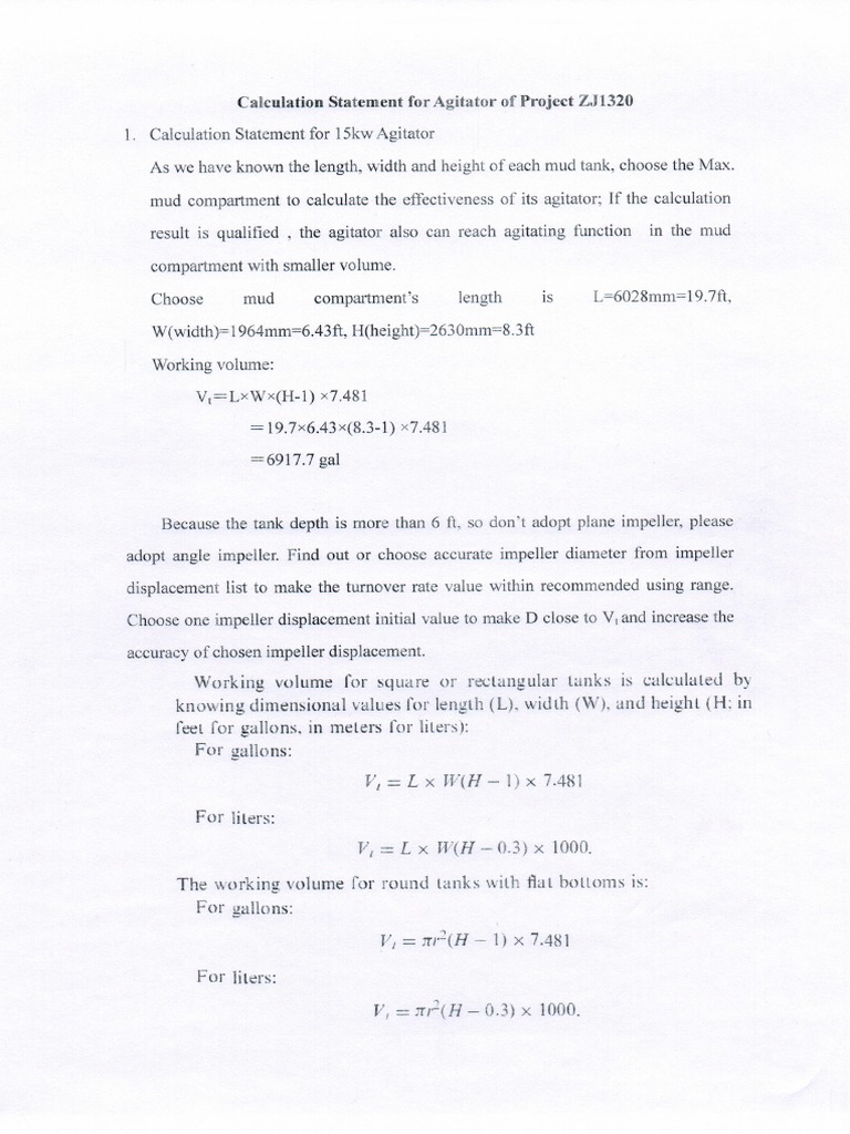 Calculation Statement For Agitator | PDF