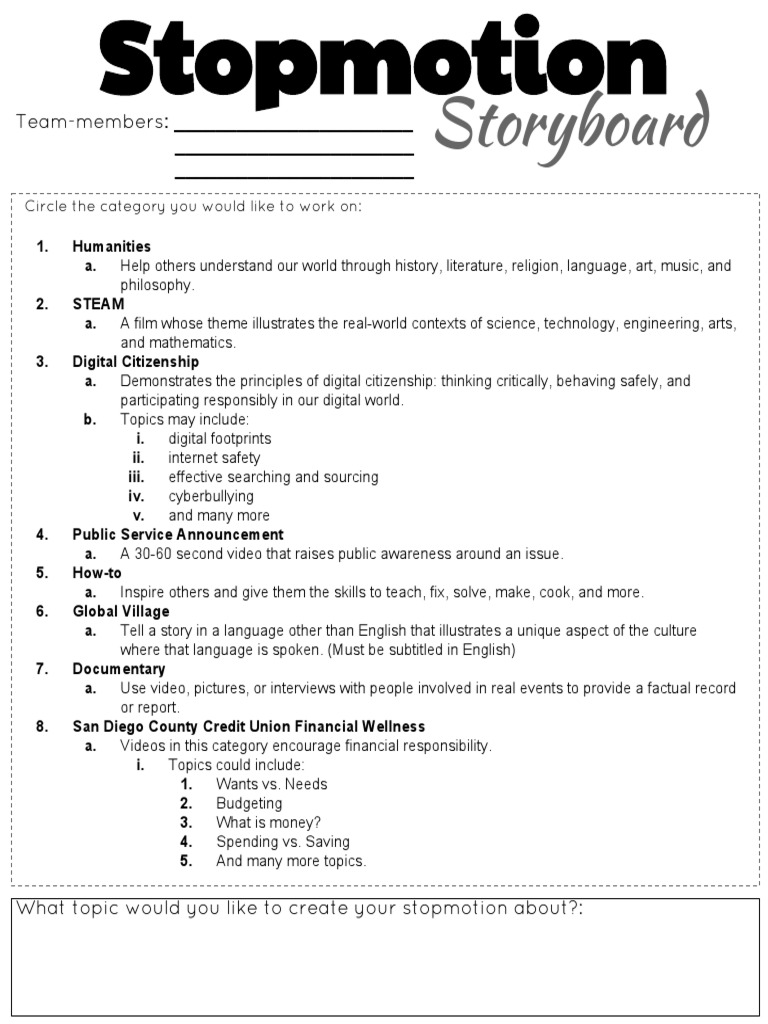 Stopmotion Storyboard Template | PDF