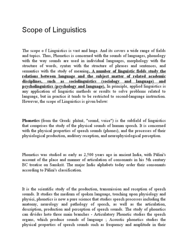 Scope of Linguistics | Psycholinguistics | Linguistics