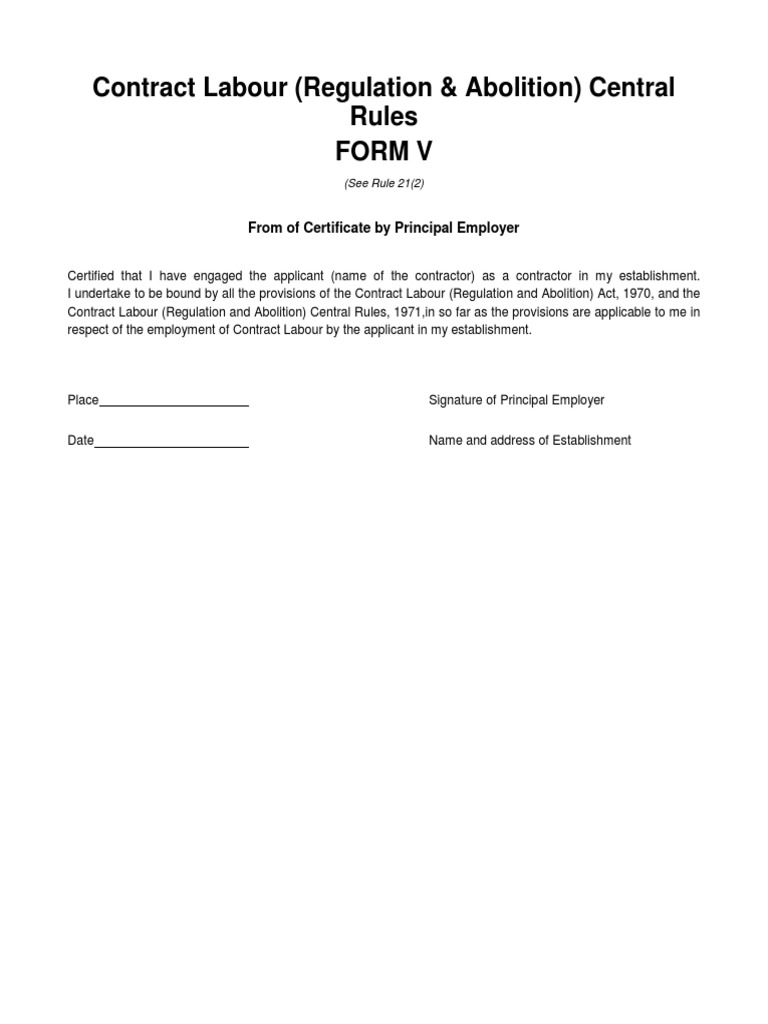 Certificate for Contract Labour Engagement | PDF