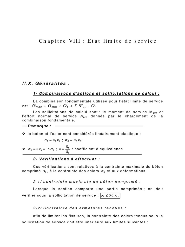 Chapitre 08 Etat Limite de Service | PDF | Flexion (matériau) | Élasticité (Physique)