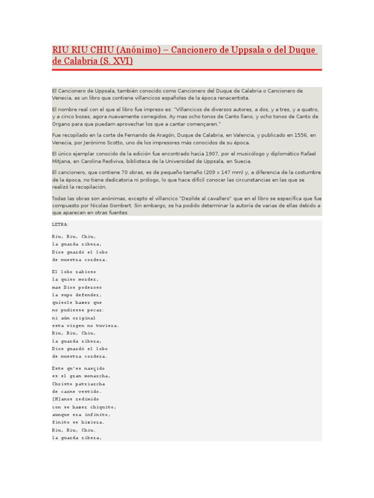 Riu Riu Chiu Info | PDF | Música de Navidad | María, madre de Jesús