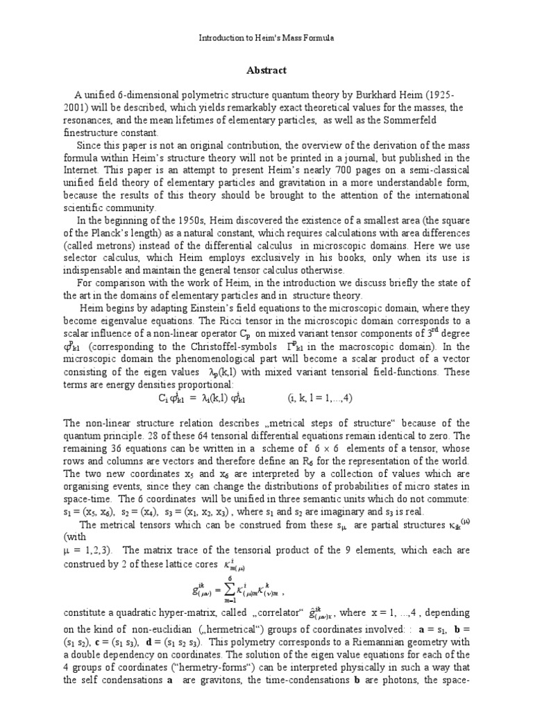 Heim's Mass Formula Explained | PDF | Spin (Physics) | Field (Physics)