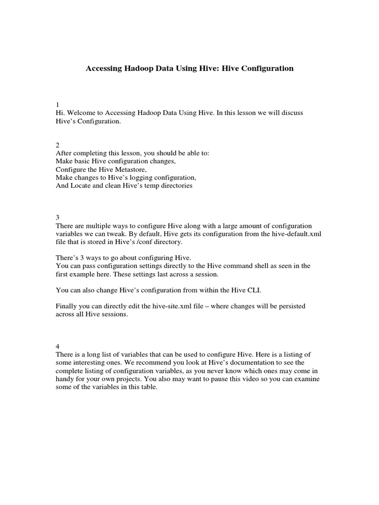 Accessing Hadoop Data Using Hive Hive Configuration Pdf Command Line Interface Areas Of