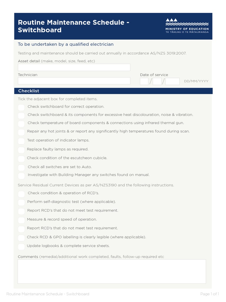 Switchboard Routine Maintenance Schedule | PDF | Equipment | Engineering
