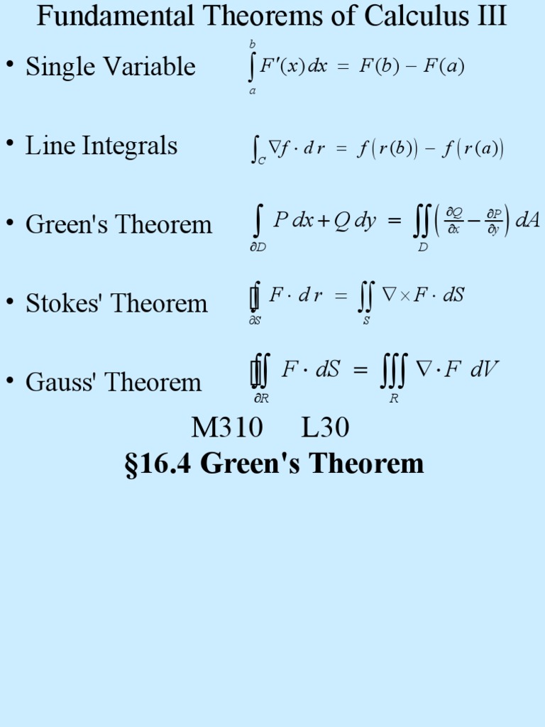 Single Variable - Line Integrals - Green's Theorem - Stokes' Theorem ...