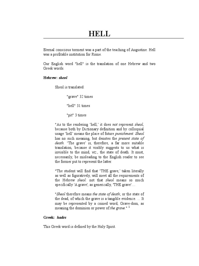 Hebrew: Sheol: Death. The Grave' Is, Therefore, A Far More Suitable ...