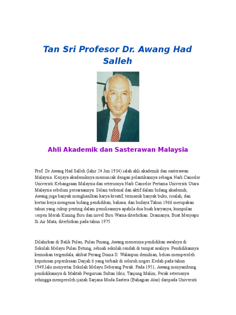 Tan Sri Profesor Dr. Awang Had Salleh | PDF