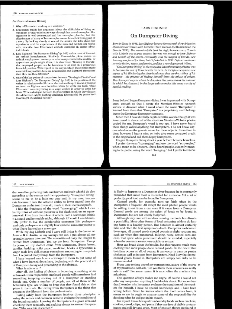 Lars Eighner On Dumpster Diving | PDF