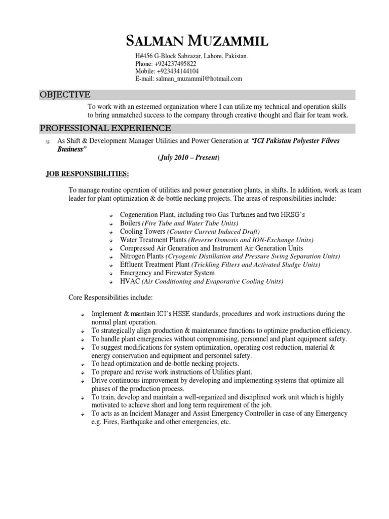 CV Salman Muzammil | PDF | Water Treatment | Air Conditioning