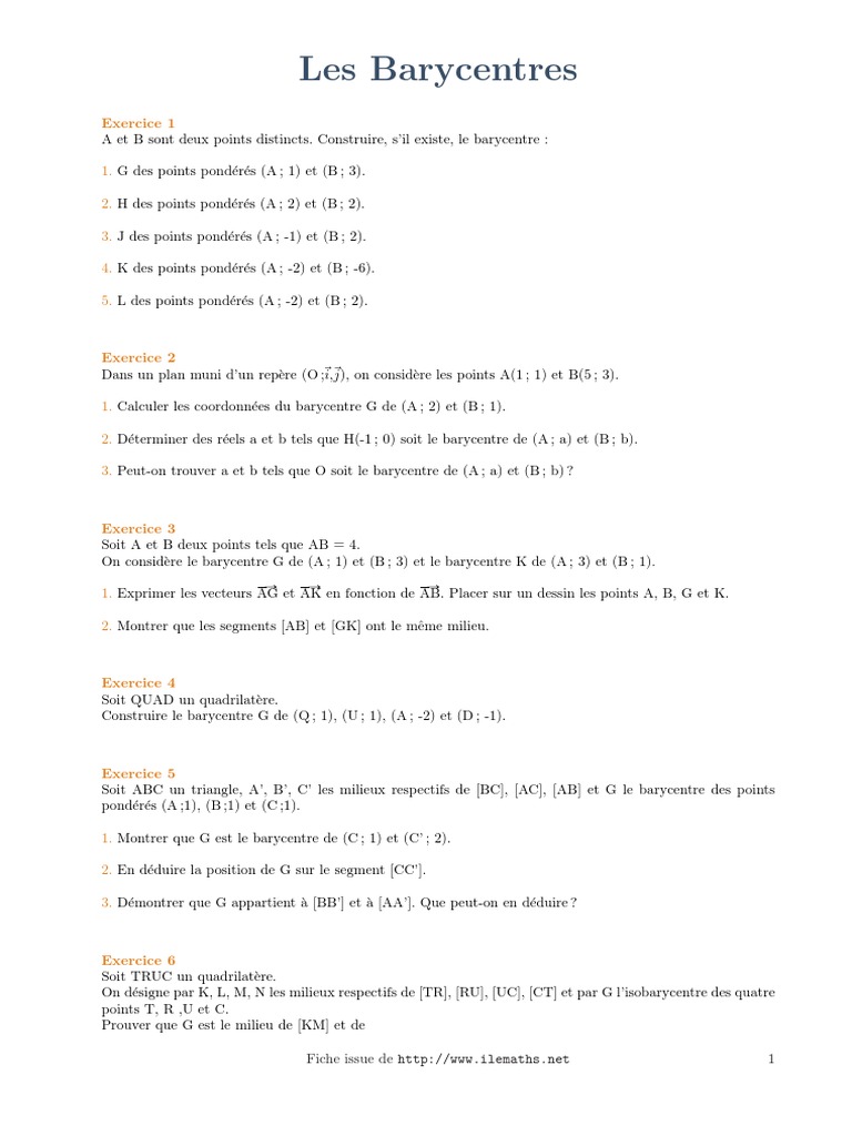 Exercices Corrigés sur le Barycentre | PDF | Géométrie euclidienne ...