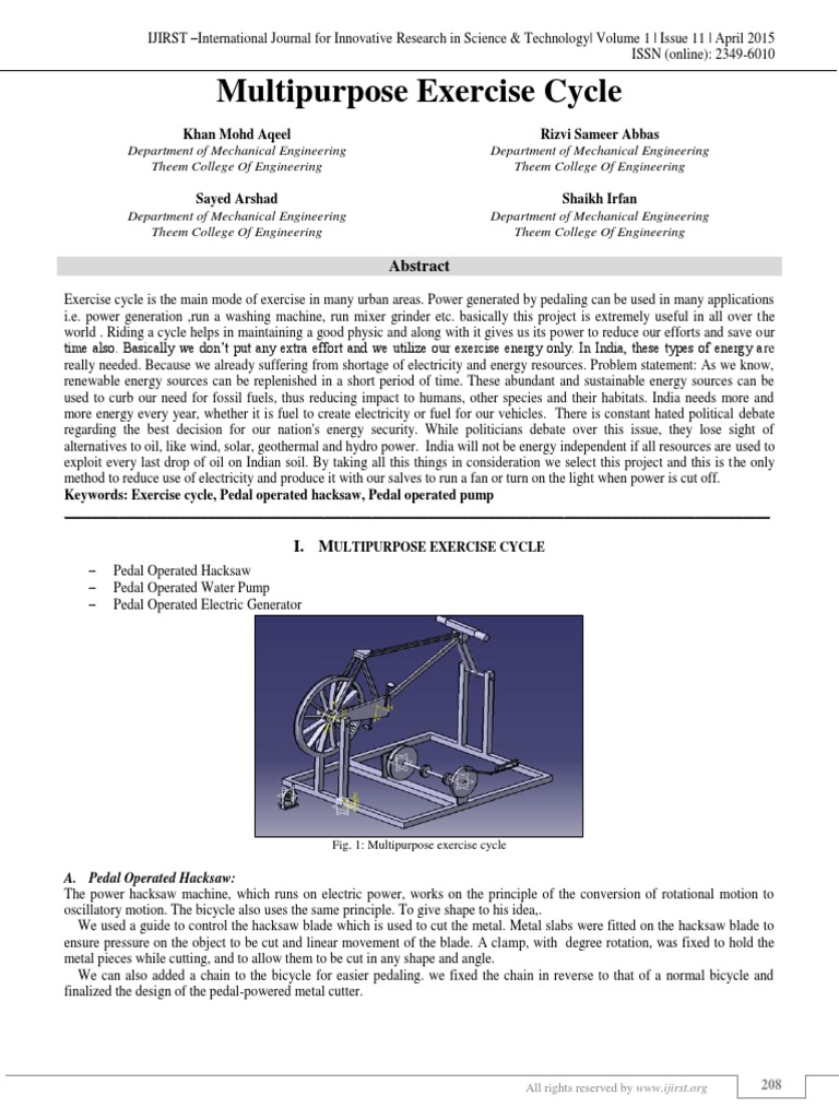 A Multipurpose Exercise Cycle for Power Generation, Pumping Water, and ...