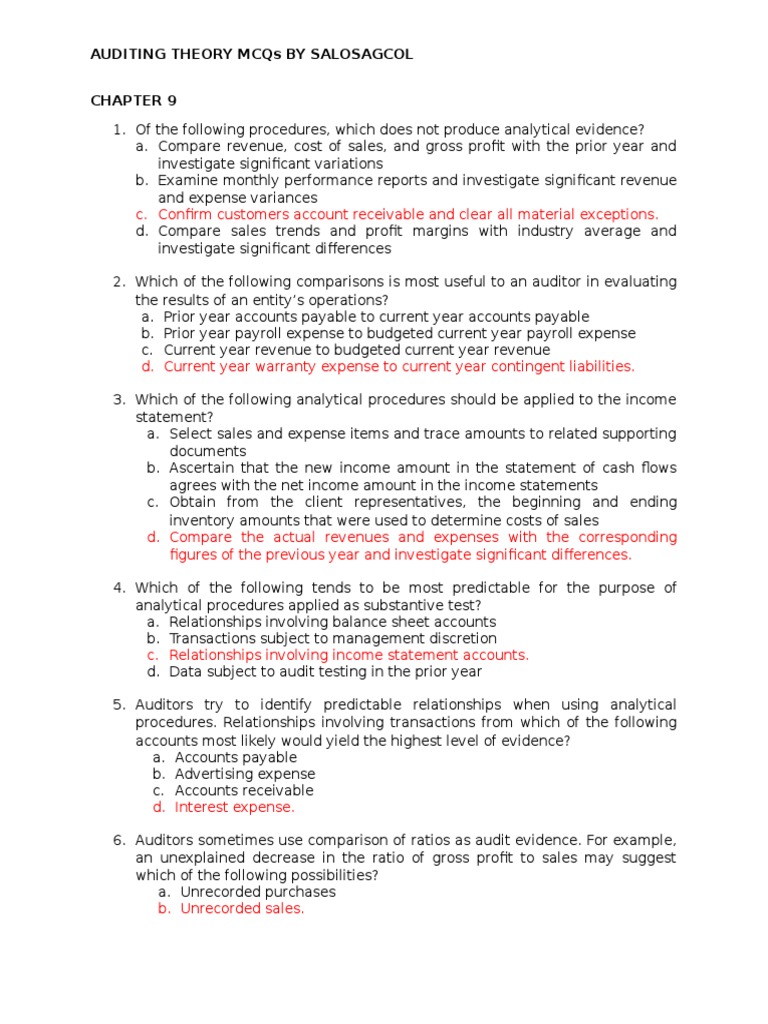 Auditing Theory MCQs (Continuation) by Salosagcol With Answers | PDF ...