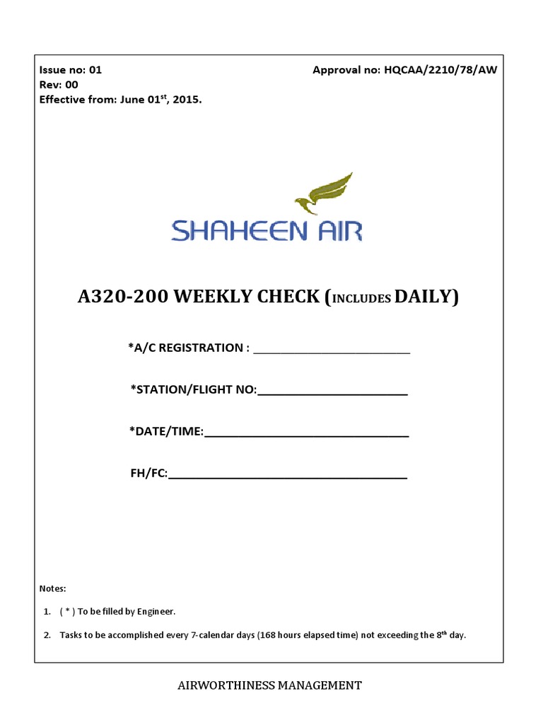 A320-200 Weekly Check Procedures | PDF | Vehicles | Aviation