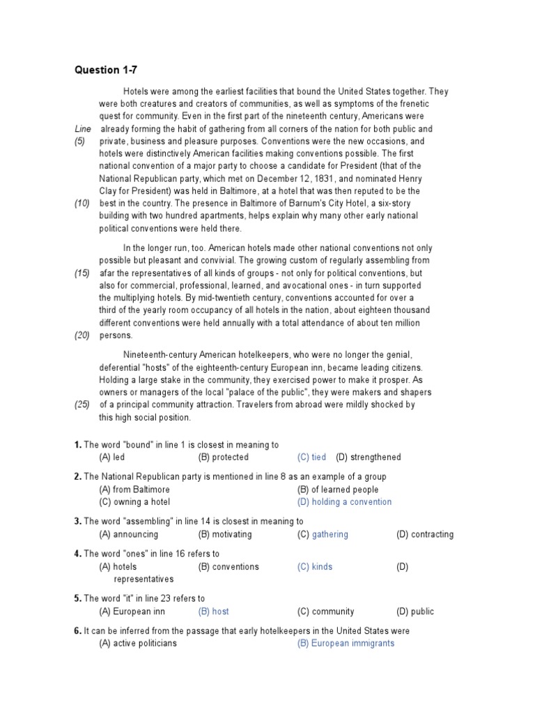 Question 1-7: (C) Tied | Download Free PDF | Hotel And Accommodation
