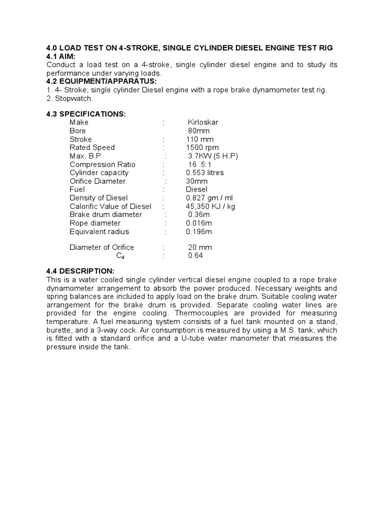 Diesel Engine Test Rig | PDF
