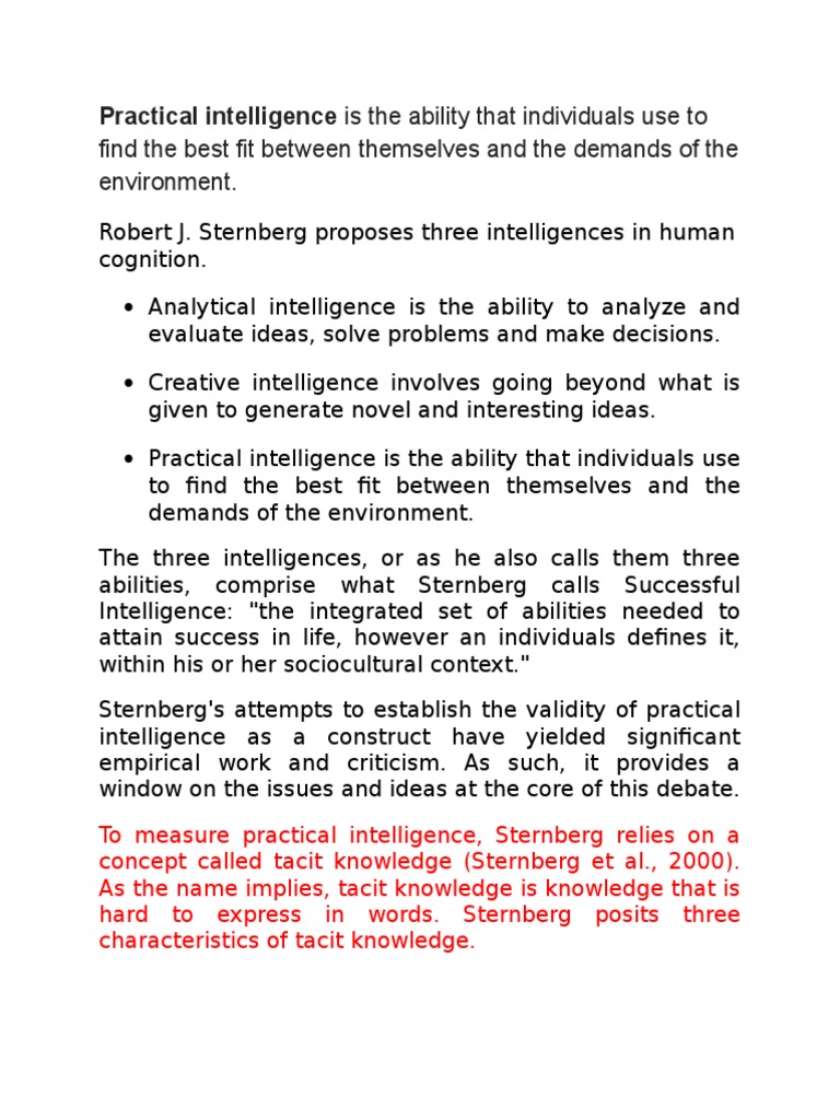 Practical Intelligence | Intelligence | Creativity