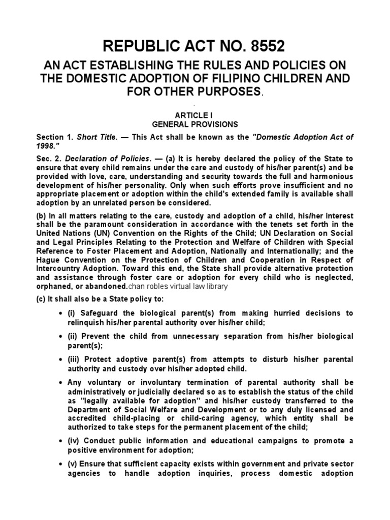 Ra 8552 | PDF | Adoption | Child Custody