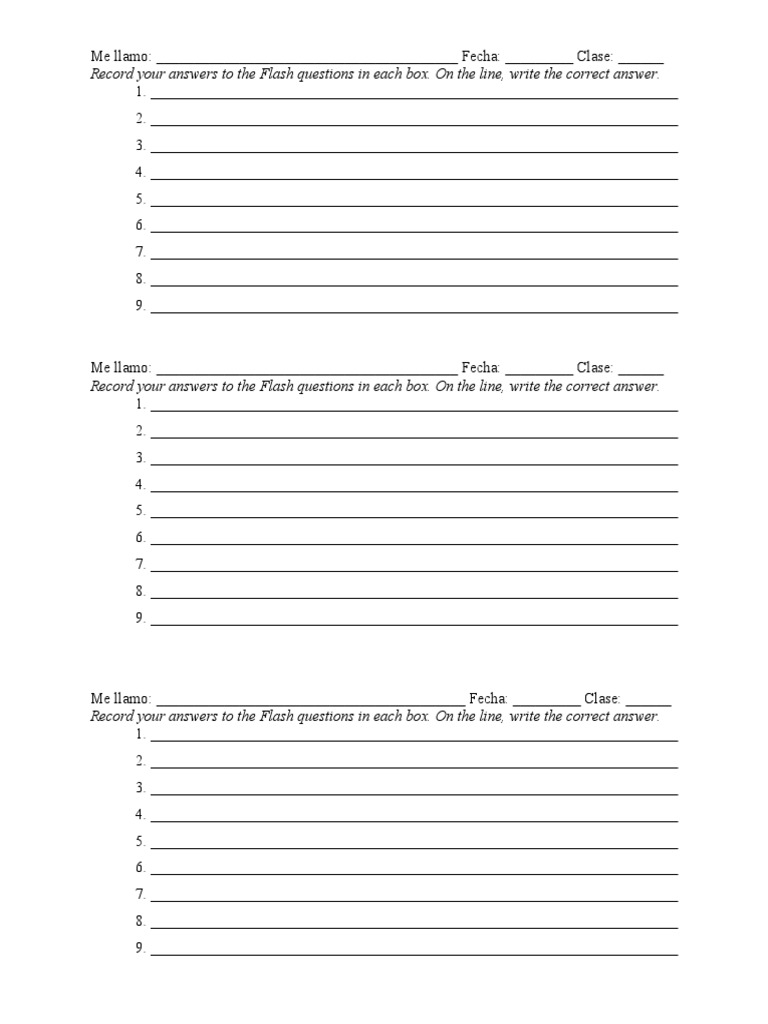 Record Your Answers To The Flash Questions in Each Box. On The Line ...