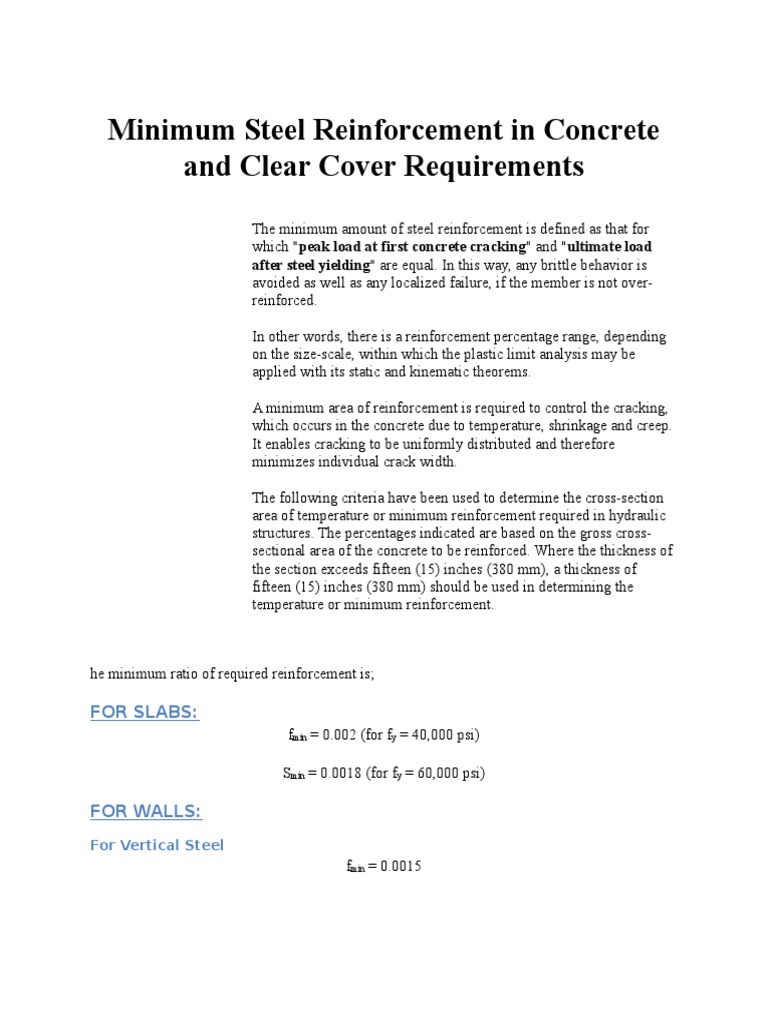 Minimum Steel Reinforcement in Concrete and Clear Cover Requirements ...
